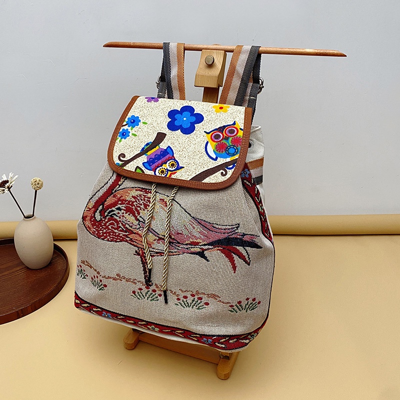 BP001 Canvas embroided knitted backpack cloth bag bucket female school ...