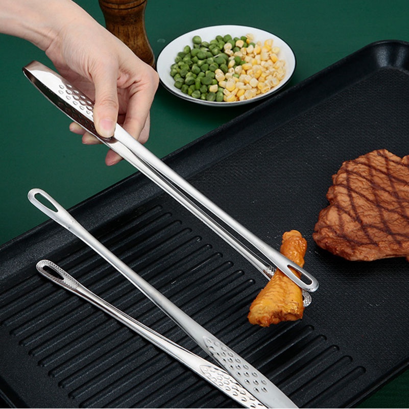 1Pc Kitchen Stainless Steel BBQ Food Tongs With Long Handle / Anti Heat ...