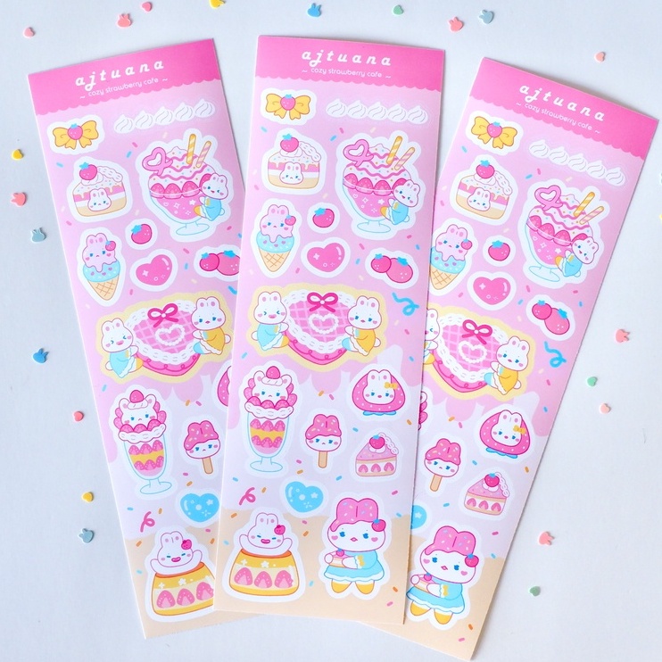 Ajtuana Strawberry Cafe Stickers | Kawaii Korean Sticker | Cute ...