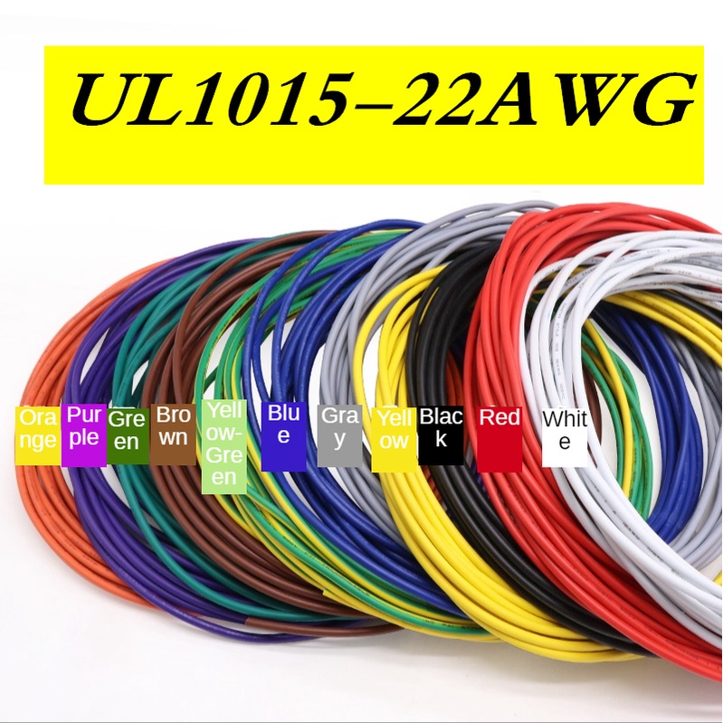 10Meters UL1015 PVC Wire 22AWG Diameter 2.4mm Insulated OFC Tinned Copper Electron Conductor ...