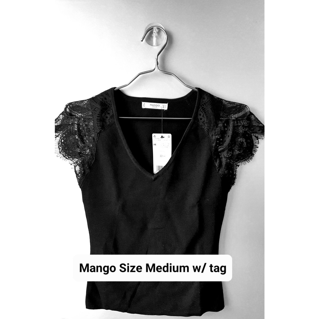 Authentic Mango Brand New Black Lace Top Size Medium Best Fit Small with Tag | Shopee Philippines
