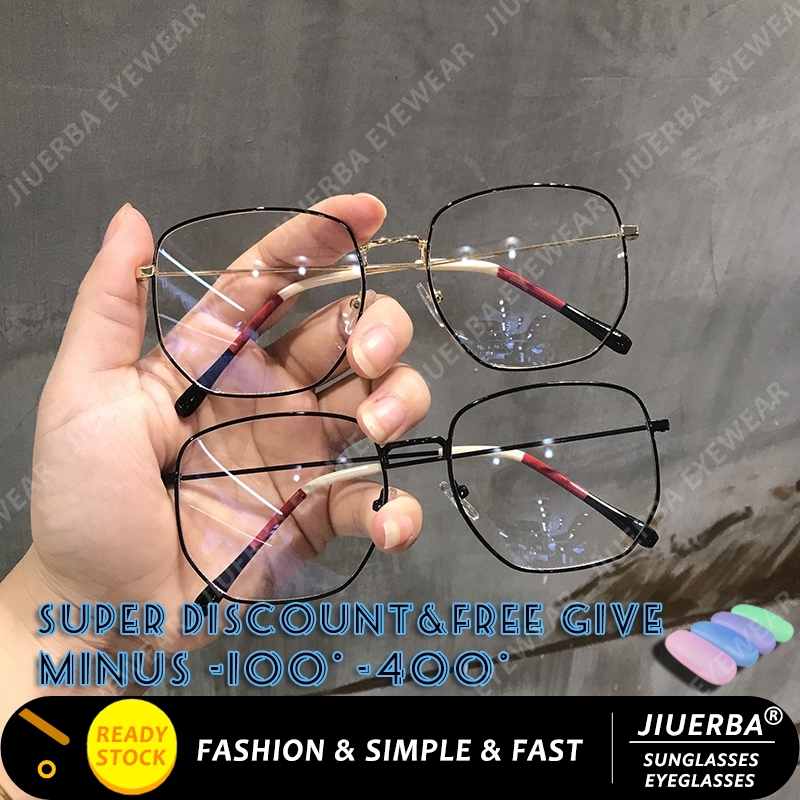 【Myopia Eyeglasses】Grade Lens INS Fashion Square Metal Frame Eyeglasses ...
