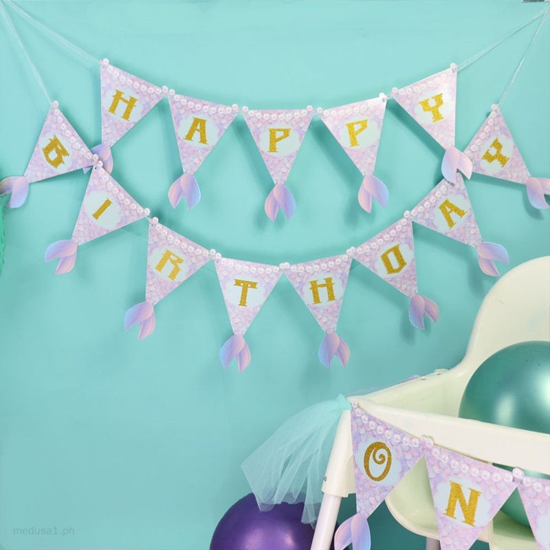 Mermaid Theme Pennant Banner Under The Sea Party Hanging Decoration ...