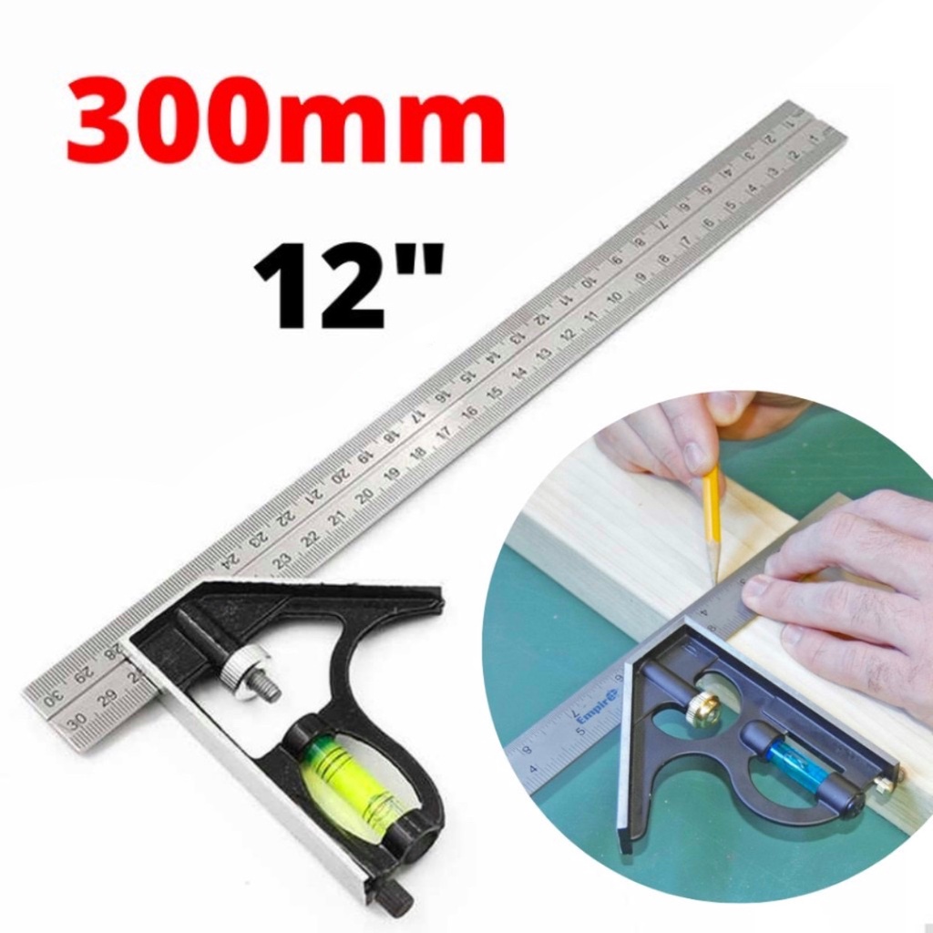 12" Professional 300mm Combination Squares Angle Ruler Adjustable Steel ...