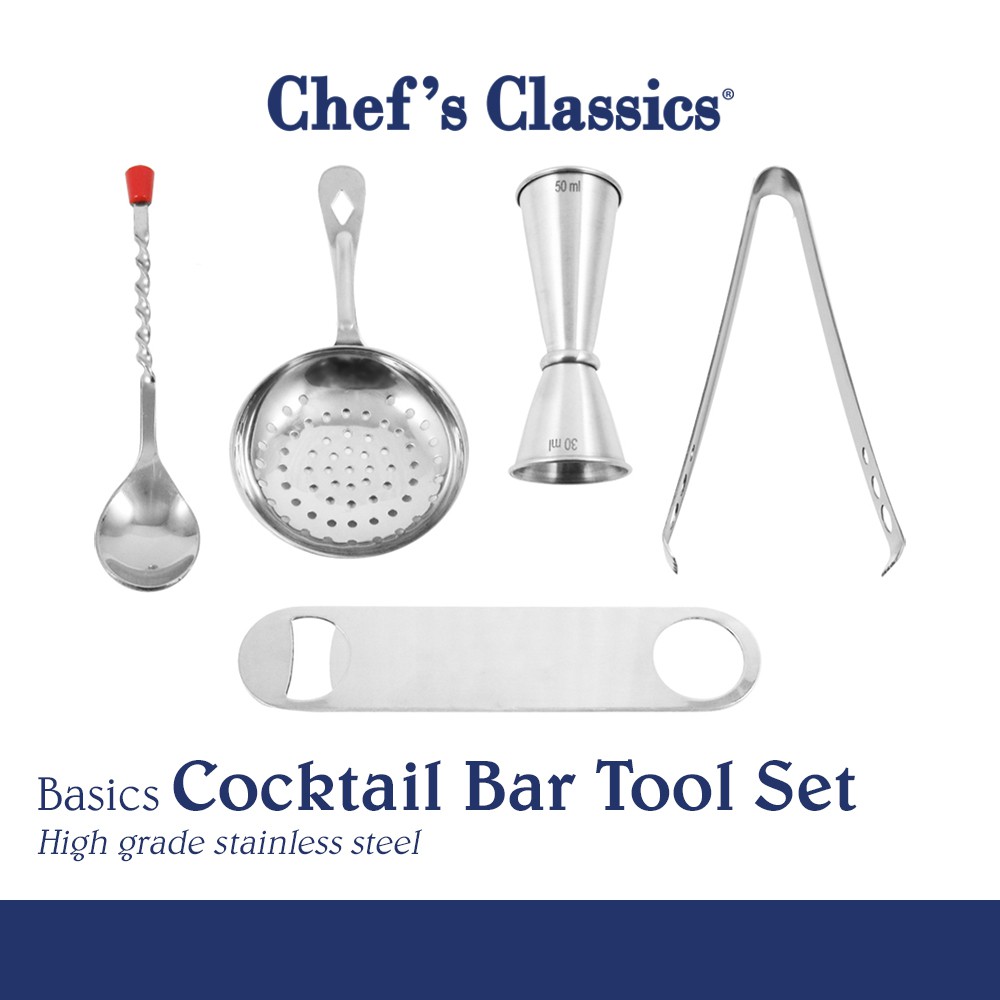 Chef's Classics Essentials Stainless Steel Cocktail Bar Tool Set, 5pcs ...