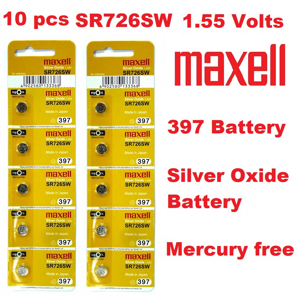 Maxell SR726SW (10 pcs) Silver Oxide Battery 1.55V Mercury free 397 ...