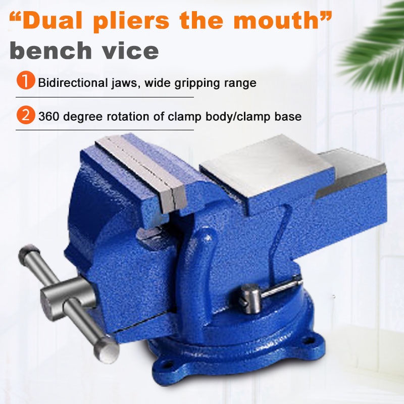 【High Quality】Heavy Duty Bench Vise Clamp 360° rotating cast iron bench vise with anvil 4" 5 ...