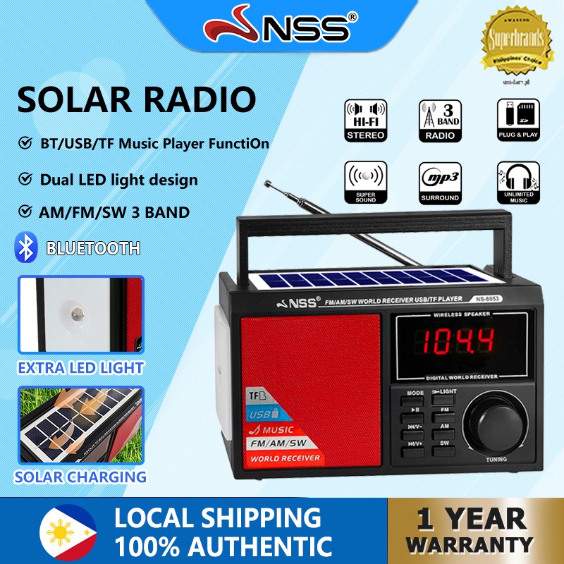 NSS Solar Bluetooth Radio AM/FM/SW 3 Band Radio with LED Light and USB ...