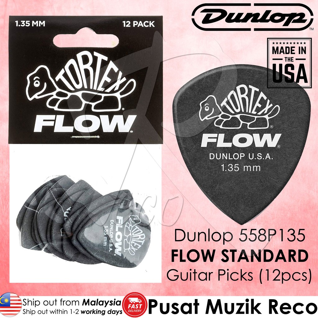 Dunlop 558P1.35 Tortex Flow Standard 1.35mm Guitar Pick (6/12) Pemetik ...