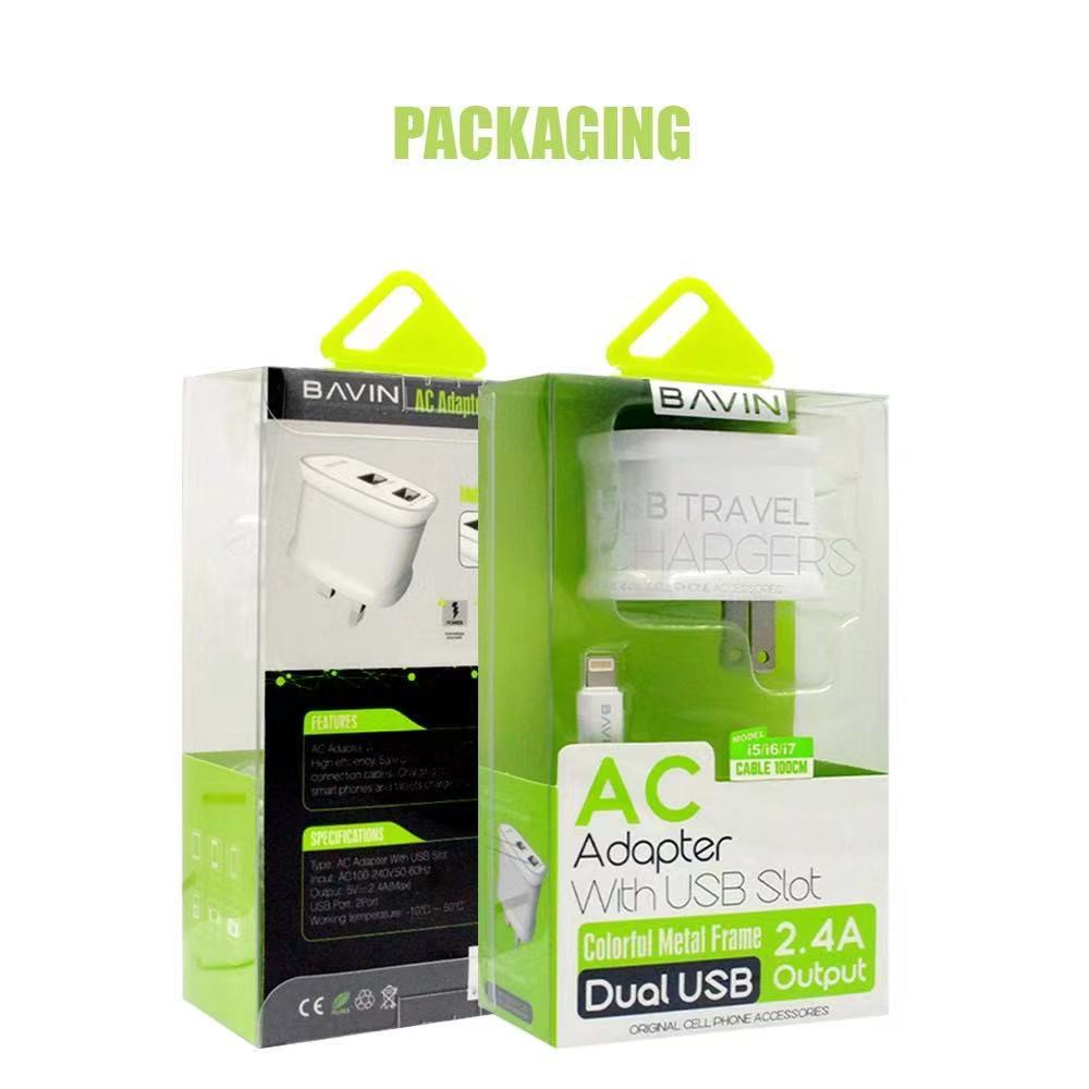 BAVIN PC727 2.4A Fast Travel Charger Dual USB For Micro iPhone Type-C ...