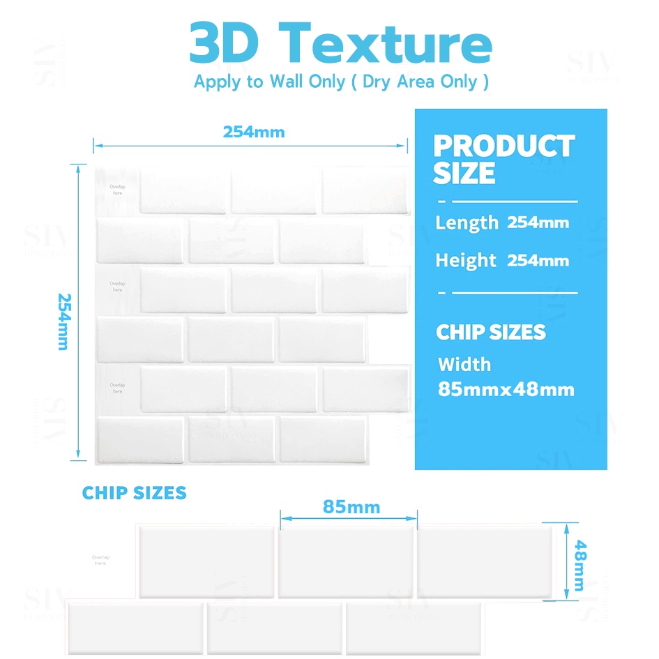 Siv Kitchen Wallpaper 3D Backsplash Subway Tiles Sticker Bathroom Self ...