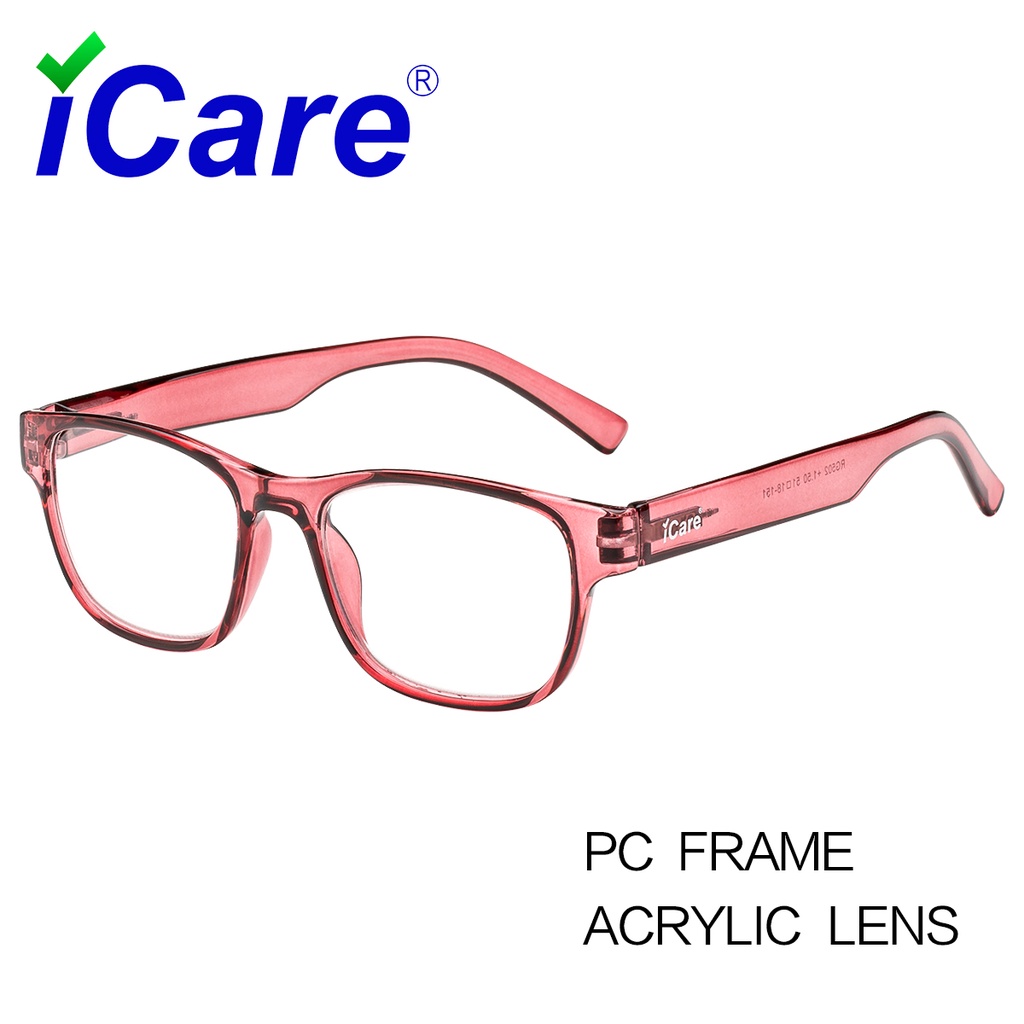 iCare® RS502 Pink Oval Reading Glasses with Comfort Spring Hinges Frame for Women Eyewear Strap ...
