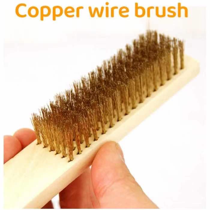 Wire Brushes Copper Plated Steel Brushes with Wood Handle 16 x 6 Lines Wire Scratch Brush ...