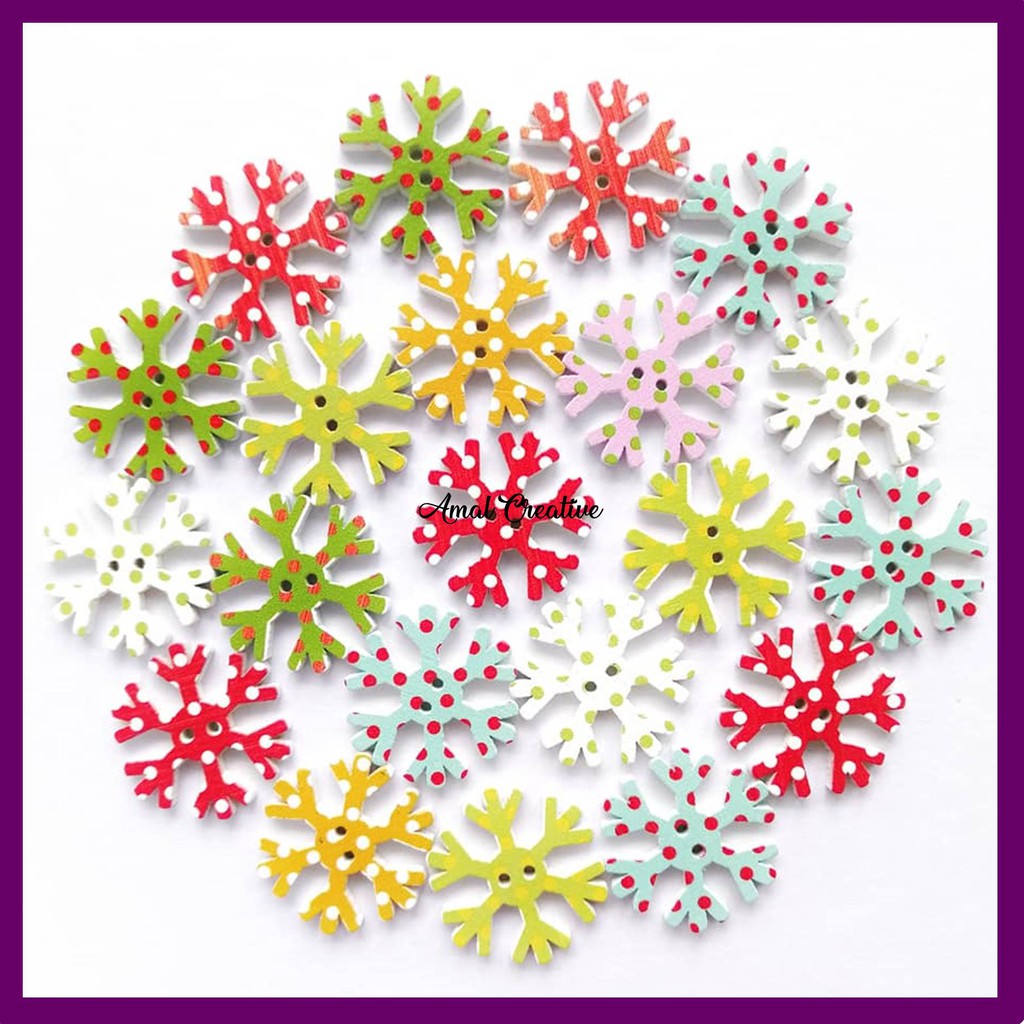Snowflakes Wooden Buttons Butang Kraf Kayu Kepingan Salji Craft Buttons ...