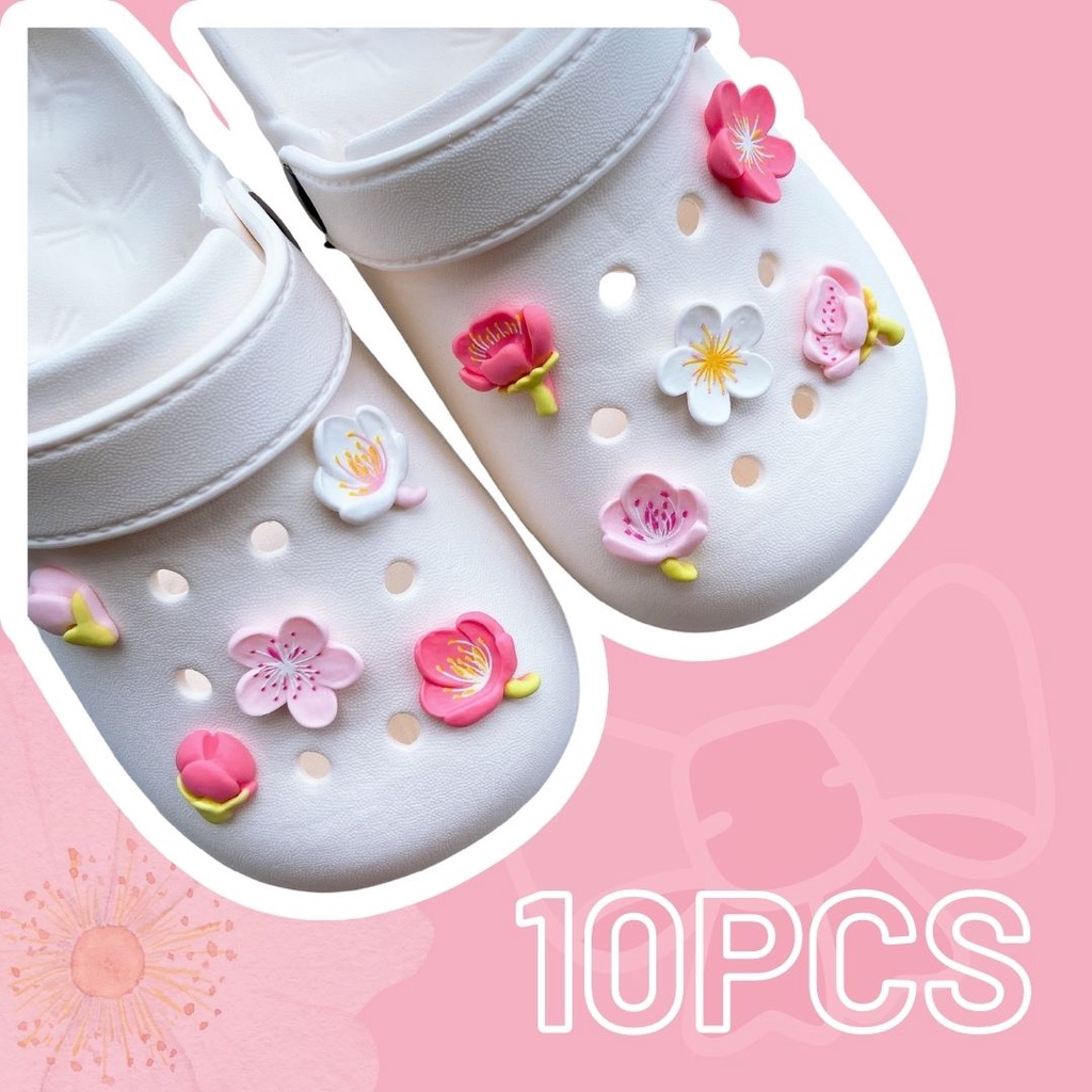 10pcs croc jibz Charm Button Fashion Shoes Accessories#sakura Tricolor ...