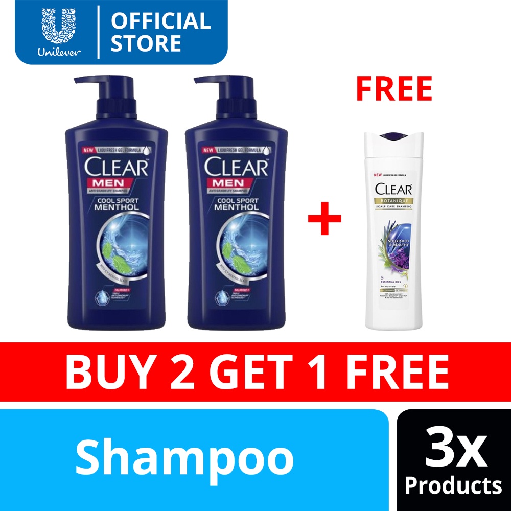 Buy 2 Clear Men Anti Dandruff Shampoo Cool Sport Menthol 650ml, Get 1 ...