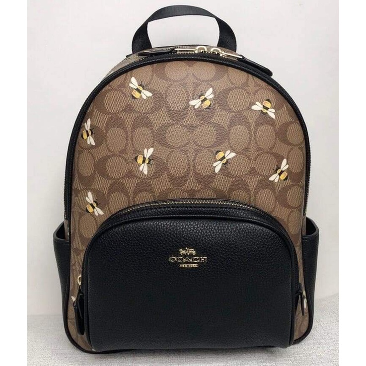 Coach Court Backpack In Signature Canvas With Bee Print C8592 - Khaki ...
