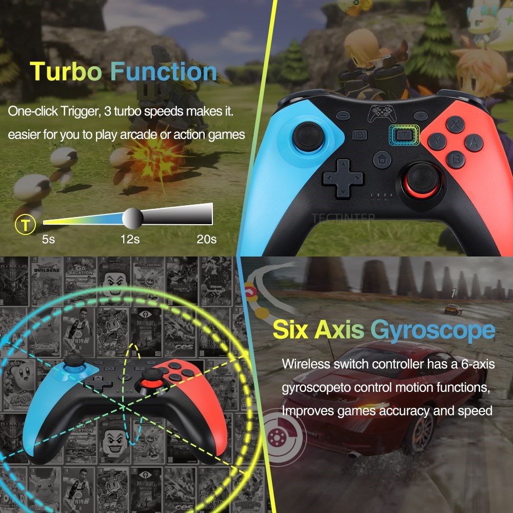Wireless Controller Turbo Dual Vibration Motion Gamepad Compatible Ns Pro Console Support