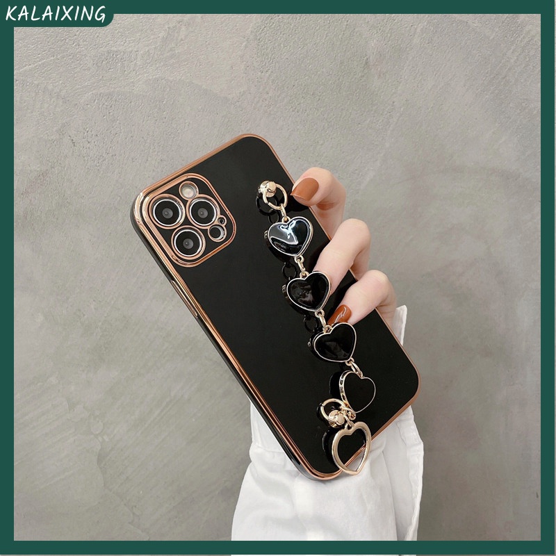 Electroplated Black White Case with Chain Bracelet for iPhone 16Pro Max ...