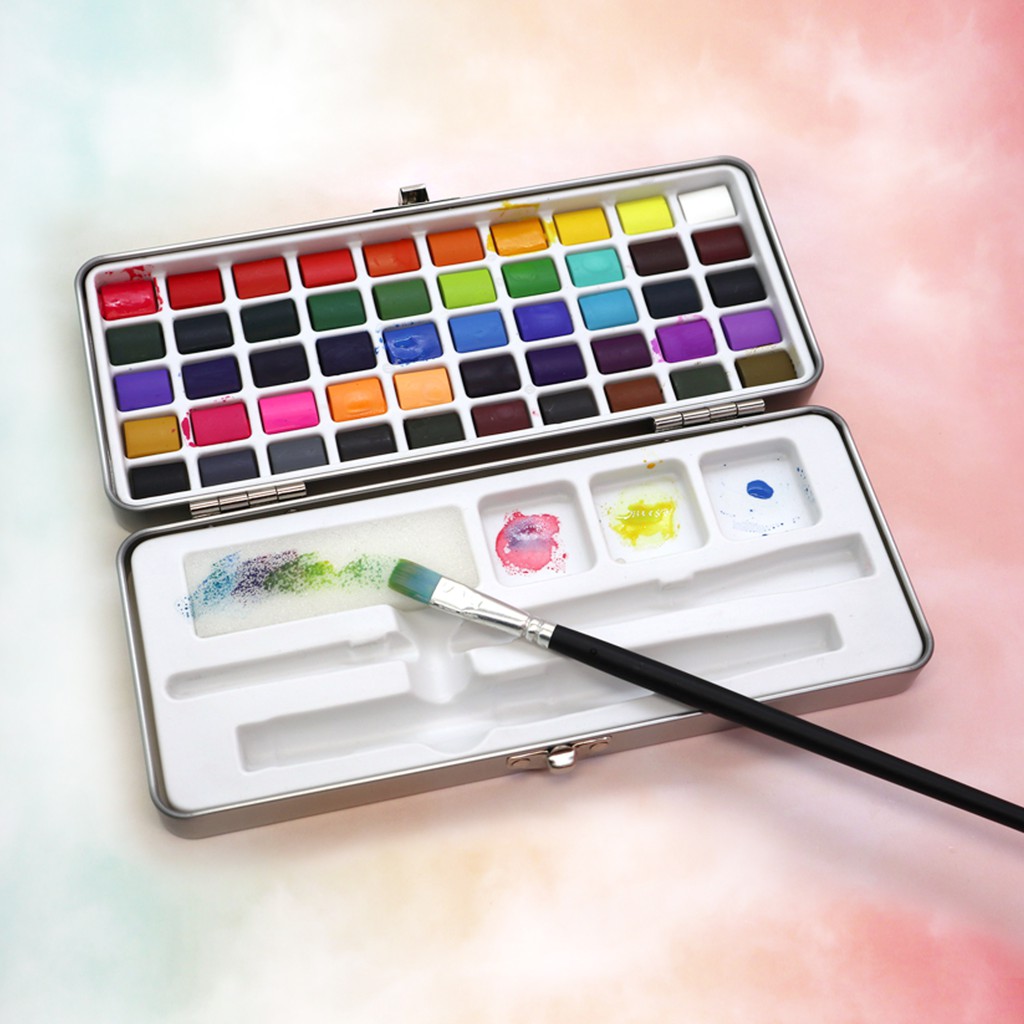 【In Stock】50 Colors Solid Watercolor Gift Set with 6Pcs Detail Painting ...