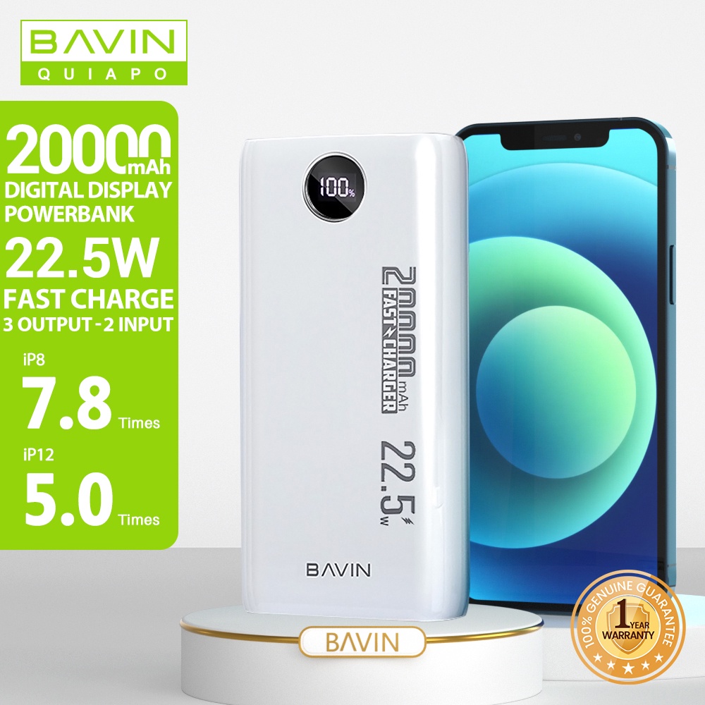 BAVIN PC051 20000mAh Power Bank Original LED Digital Power Display 22.5W Fast Charging Power ...