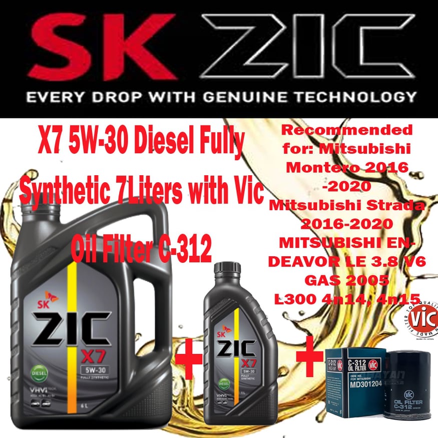 SK ZIC X7 5W-30 Diesel Fully Synthetic 7 Liters with Vic Oil Filter C ...