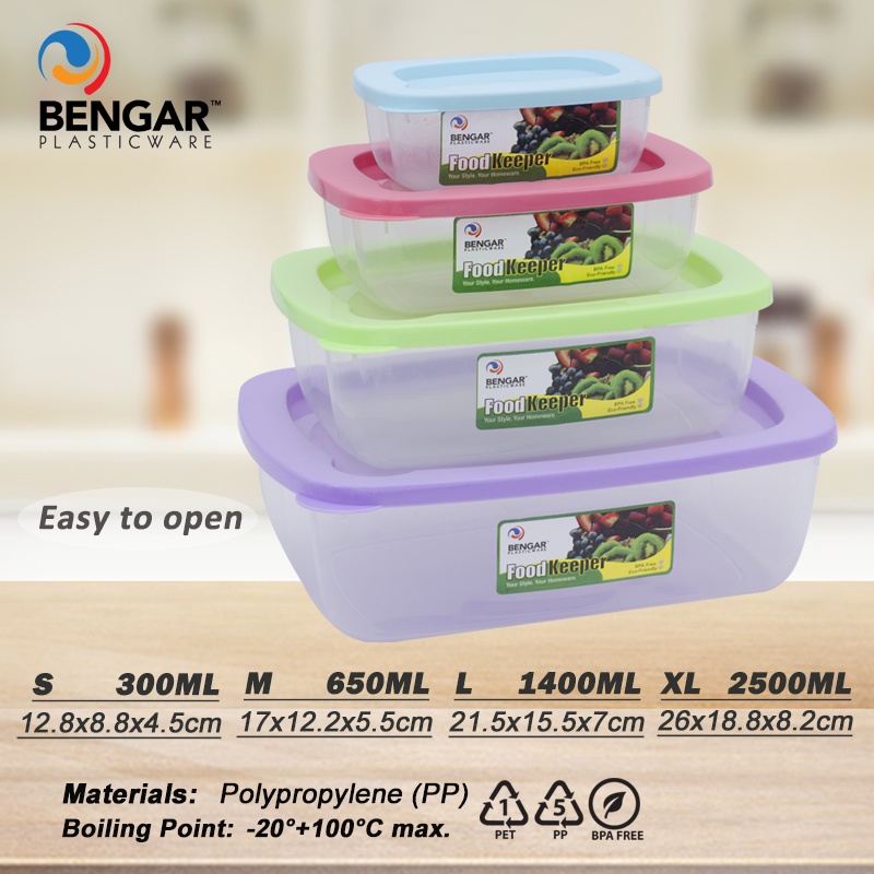 BENGAR PLASTICWARE Rectangular Food Storage Box 4 Pcs Each Set Keeper ...