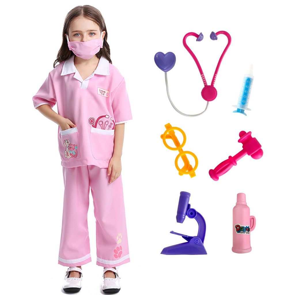 Kids Girl Doctor Dress Up Suit Halloween Veterinarian Cosplay Costumes ...