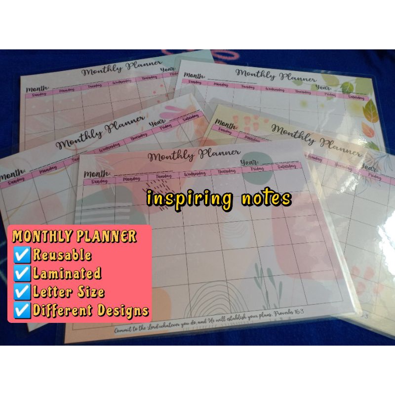 REUSABLE/ERASABLE MONTHLY PLANNER (LAMINATED) | Shopee Philippines