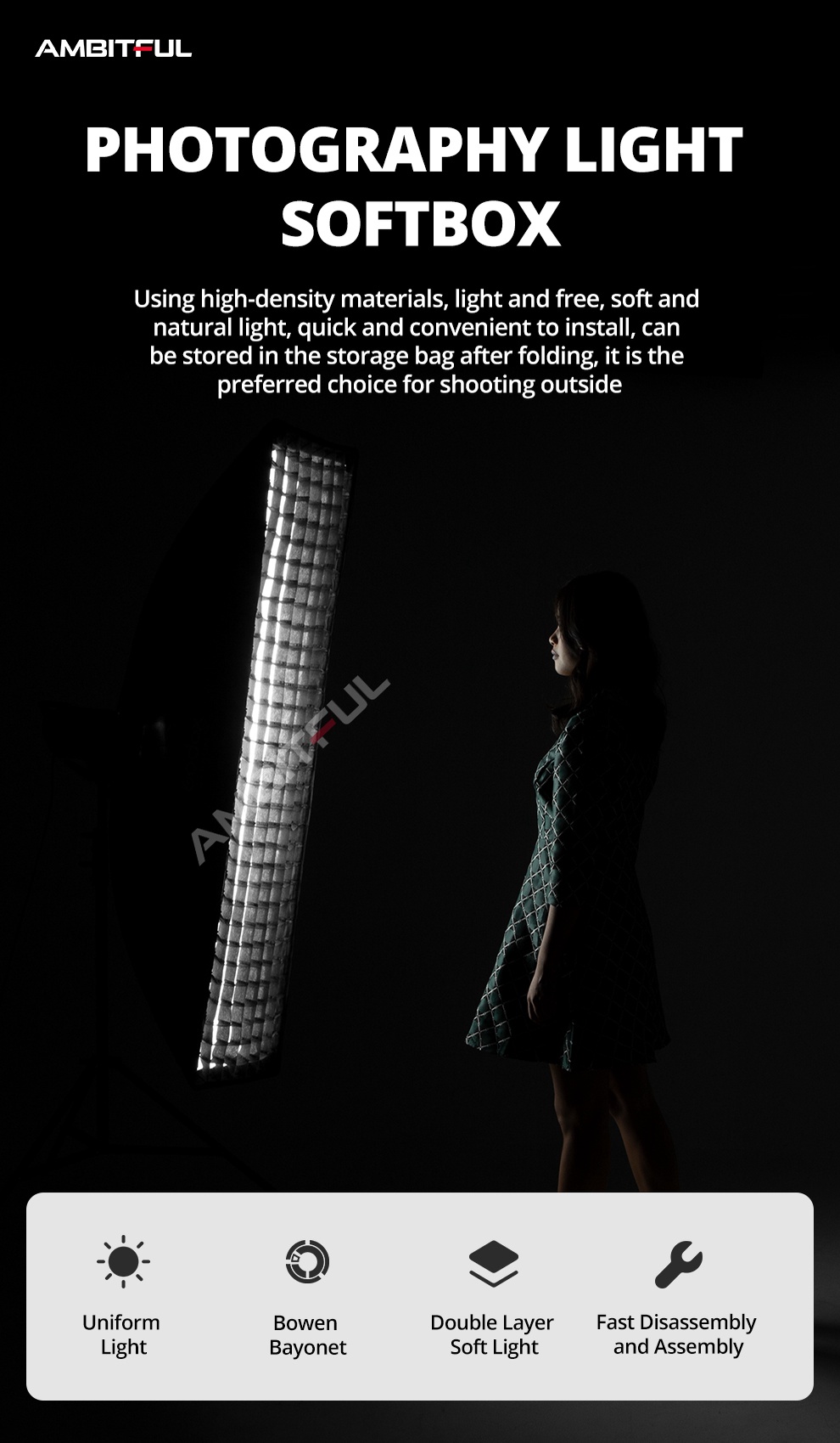 AMBITFUL 60x90cm 22x90cm 30x120cm 35x160cm 95cm Rectangular Octagonal Honeycomb Grid Softbox for ...