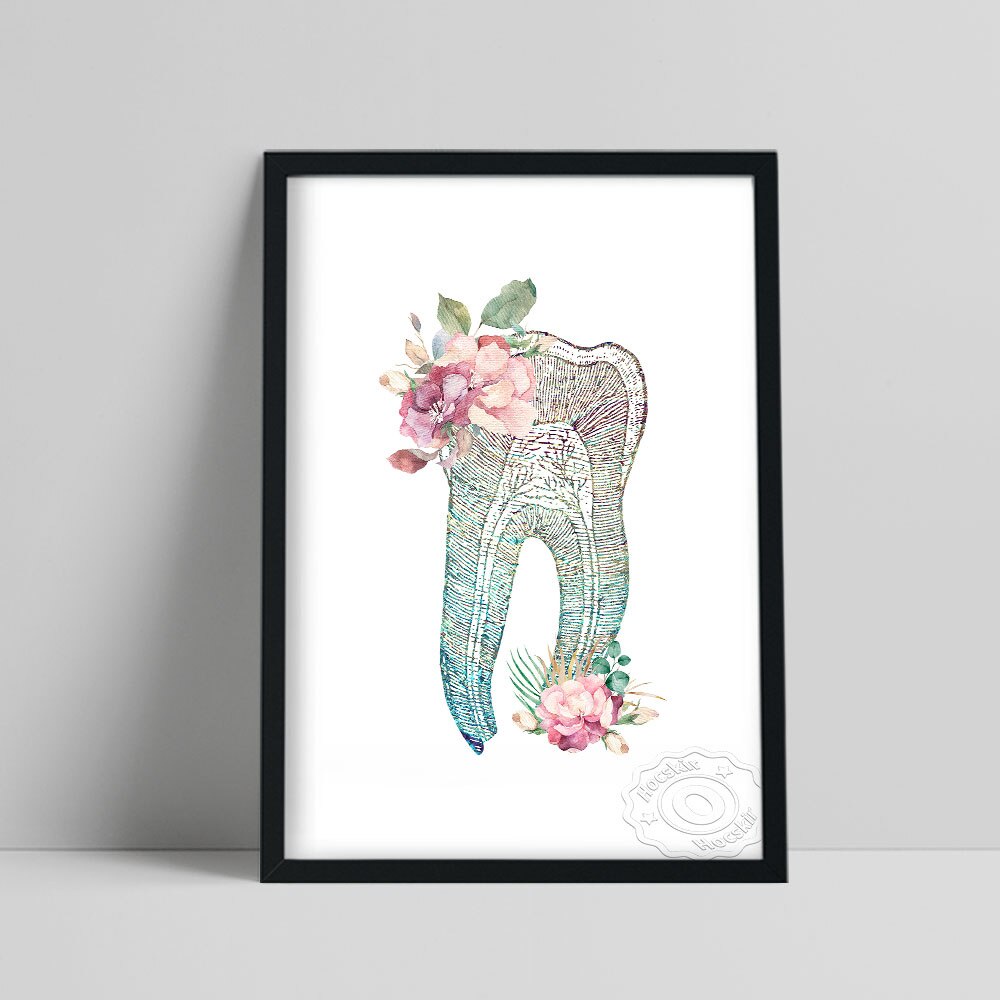Human Tooth Watercolor Wall Painting, Tooth Profile Anatomy Wall Art ...