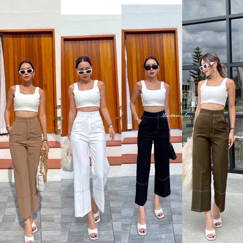 9-Leg Pants High-Waisted Cropped Play The Seams Label Work Promthong ...