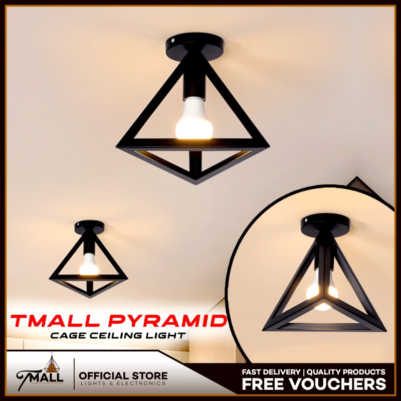 Metal Cage Ceiling Light Triangle Pendant Light Living Room Chandelier ...