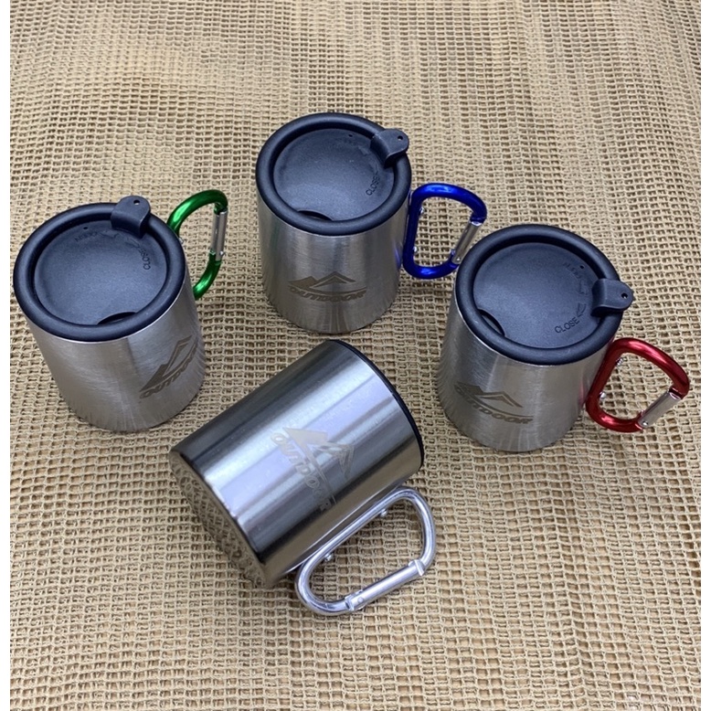 300ml OUTDOOR Camping Coffee Mug D-Ring Handle with Lid Cover | Shopee ...