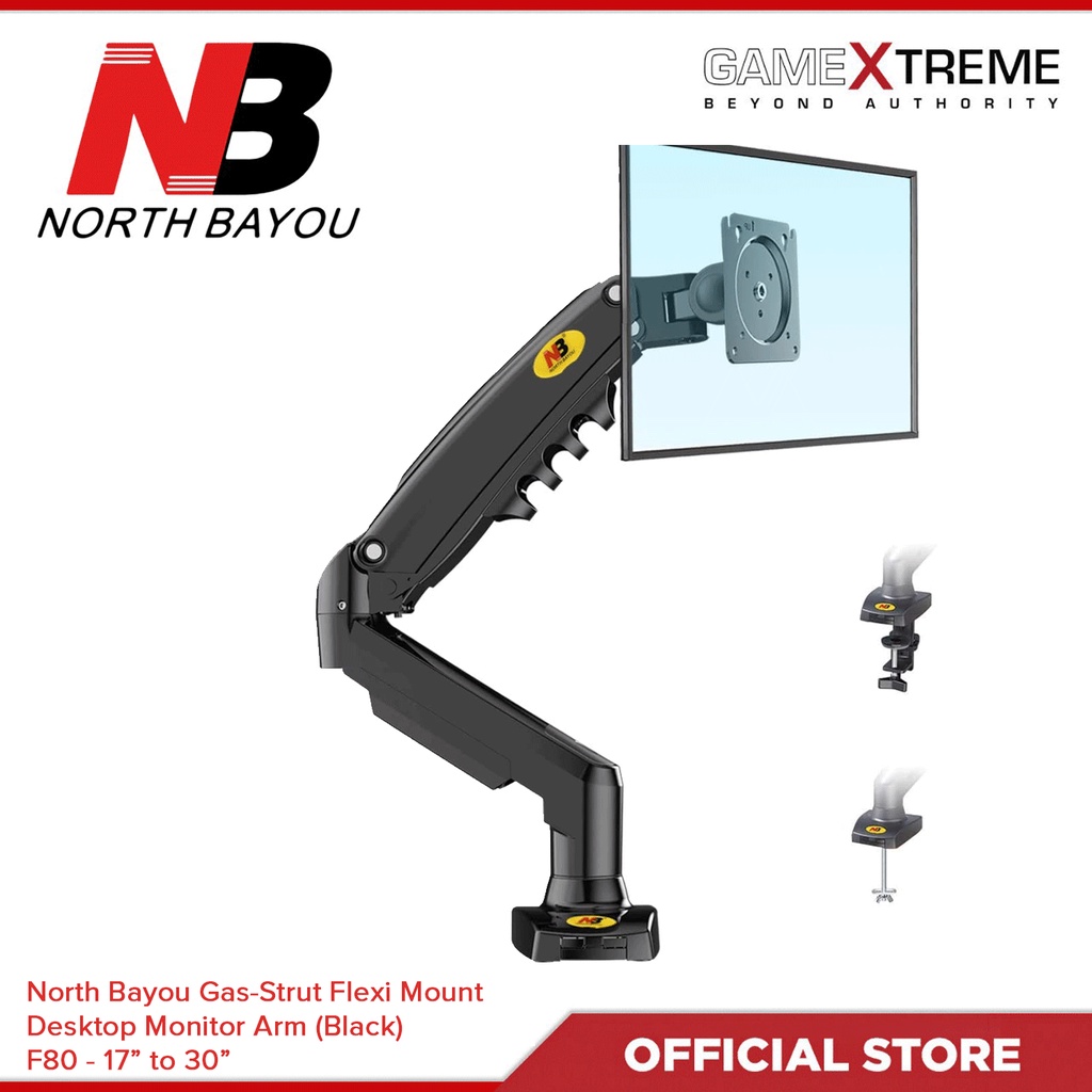 North Bayou F80 Gas-Strut Flexi Mount Desktop 17-30 Inch Monitor Arm ...