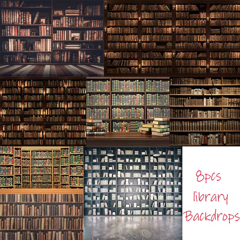 8 Options Retro Library Books Backdrops Adult Coupon Romantic Birthday ...