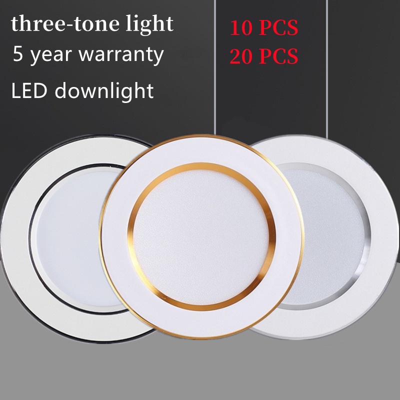 LED Tricolor 5W Down Light Round Panel Light Ceiling Light Ceiling Light Embedded Pinlights ...