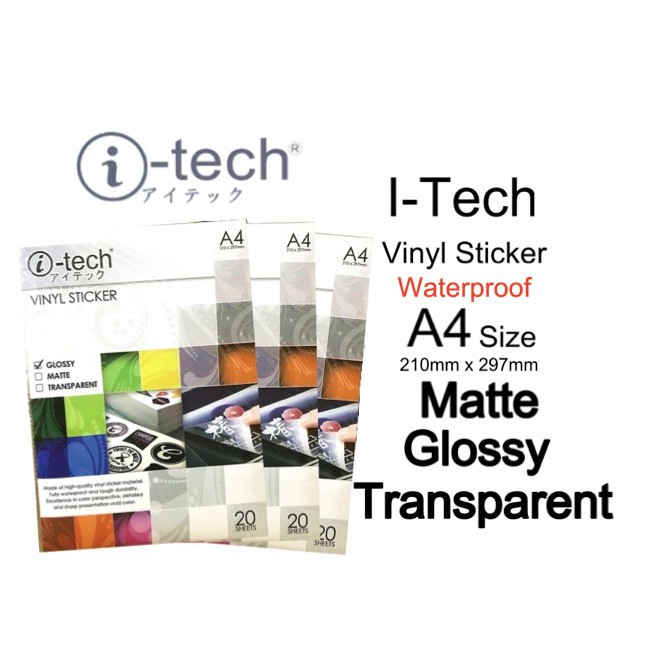 Vinyl Sticker Waterproof A4 Matte/Glossy/Transparent 20Sheets/pack I-Tech Brand | Shopee Philippines