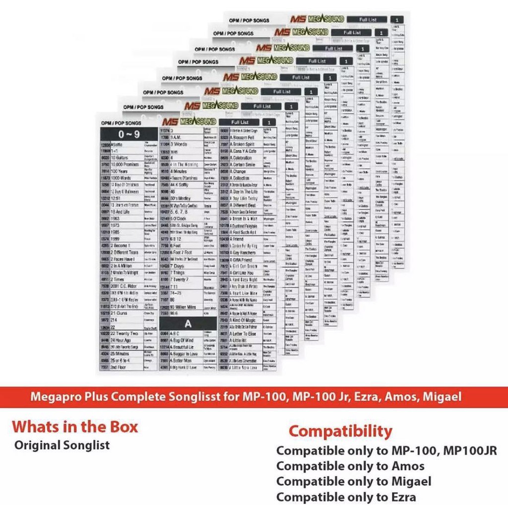 Megapro Plus Megasound Full/Complete Songlist for MP-100,MP-100JR, Ezra, Amos, Migael( SONGLIST ...