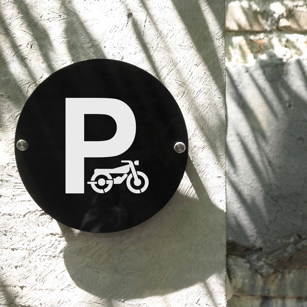 Signage Acrylic Pen Advertising Black Circle Sign - Motorcycle Parking ...