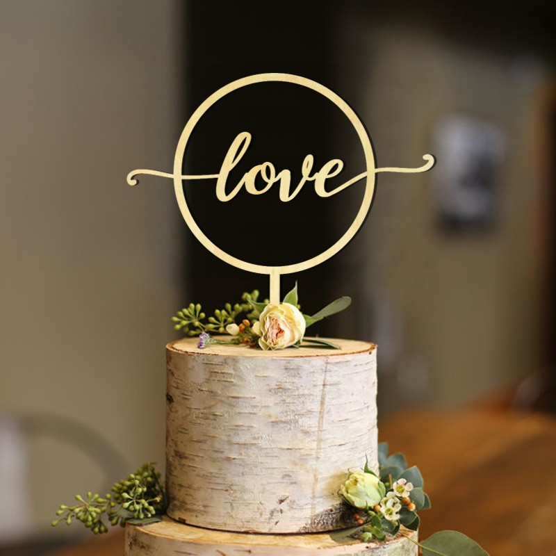 home lifeLove cake topper gold Wedding Cake Topper love Wood Cake ...