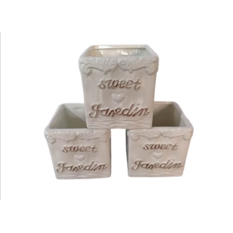 Square White Ceramic Sweet Garden Glass Flower Vase Home Living ...