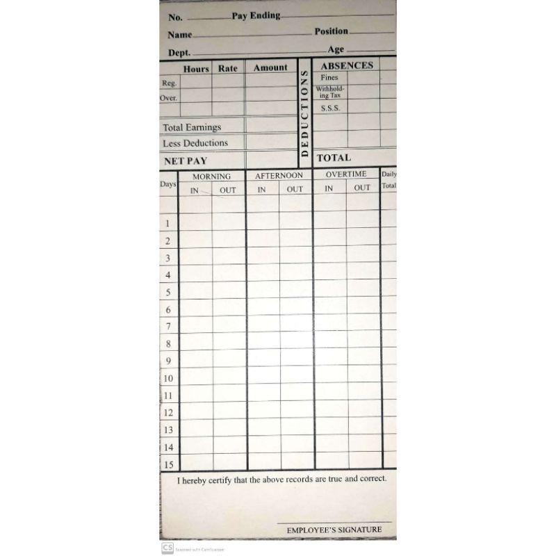 Time Card-board type-293gsm-100pcs/pack | Shopee Philippines