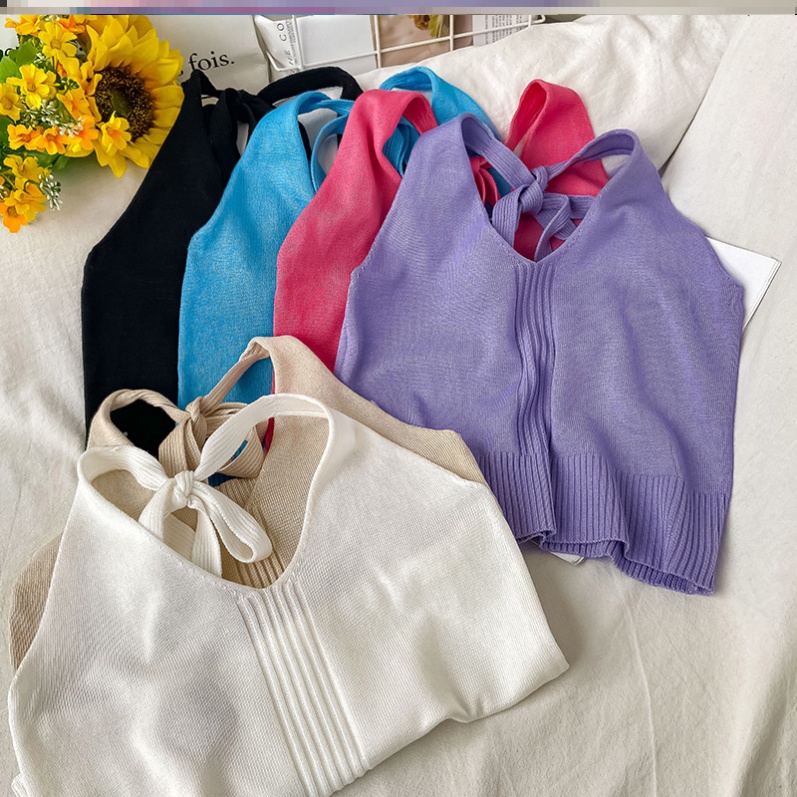 New Style Sexy Halter Top for Women Beach Outfit Crop Knitted | Shopee ...