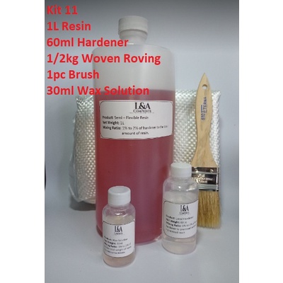 Fiberglass 1L DIY Fiber Set (I) -Kit 1 - Kit 12 (1L Resin, 60ml MEKP, 1/2kg CSM/WRC to choose ...