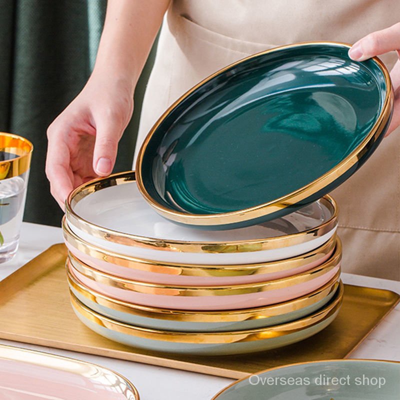 Nordic Light Luxury Gilt Edging Porcelain Plate Set Combination ...