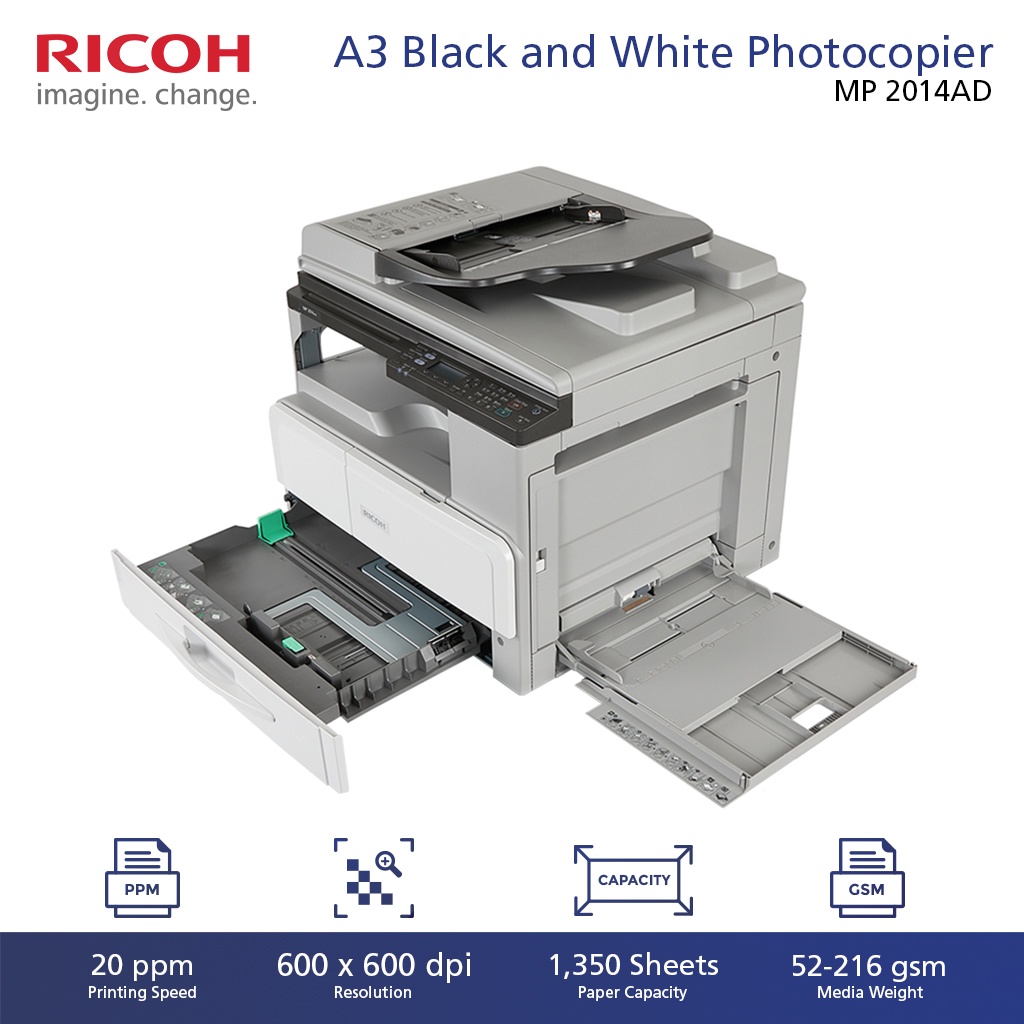 Ricoh A3 Mono Multi-Function 20ppm MFP 2014ad (Copy, Print and Scan ...