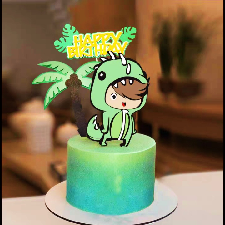 topper Dinosaur coconut tree HBD paper card cake topper baking props ...
