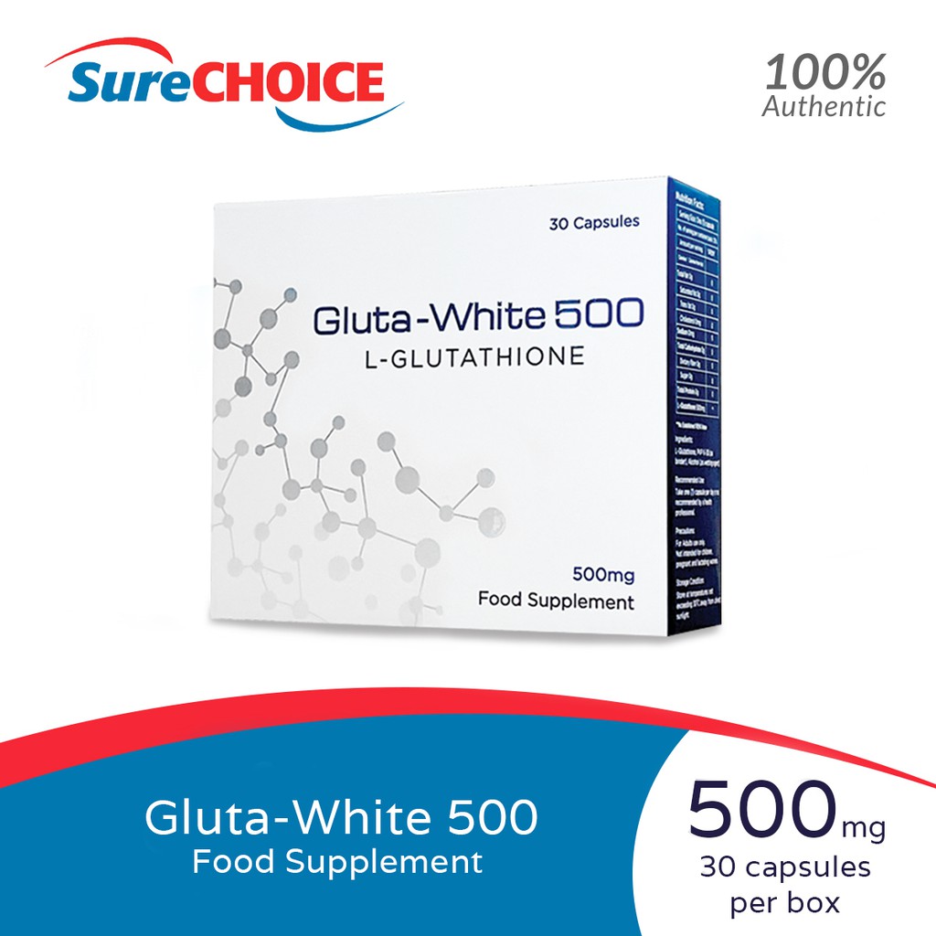 Gluta-White Food Supplement L-Glutathione 500mg Box of 30s | Shopee ...