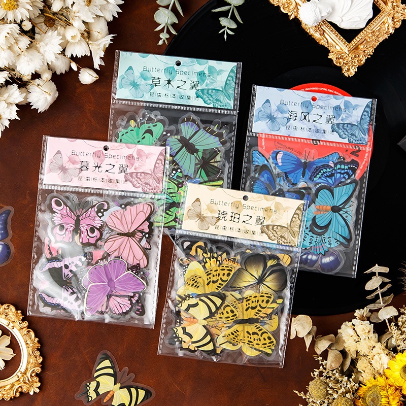 40 Pcs Butterfly Specimens Series Deco Stickers Pack Waterproof PET ...